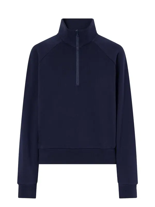 JAMIE HALLER Quarter Zip Cotton Sweatshirt - Navy