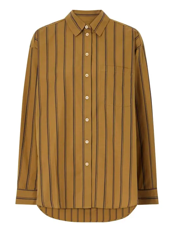JAMIE HALLER The Essential Striped Cotton And Silk-blend Shirt - Brown