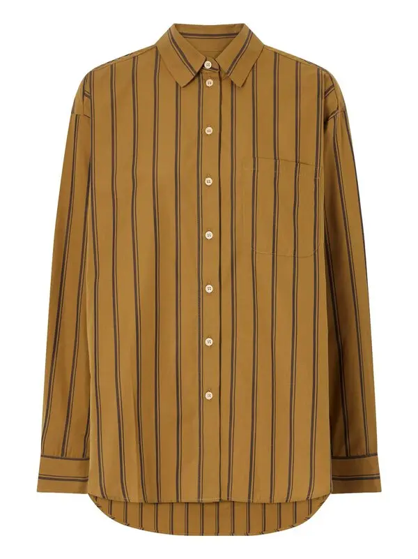 JAMIE HALLER The Essential Striped Cotton And Silk-blend Shirt - Brown