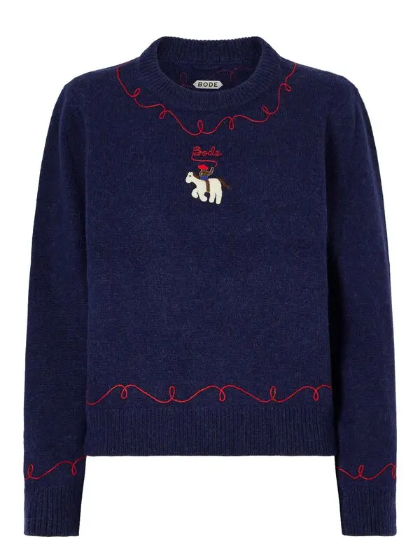 BODE Embroidered Alpaca And Merino Wool Blend Sweater - Blue