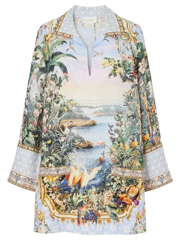 Camilla Sisi Society Crystal-embellished Linen Mini Dress - Multi