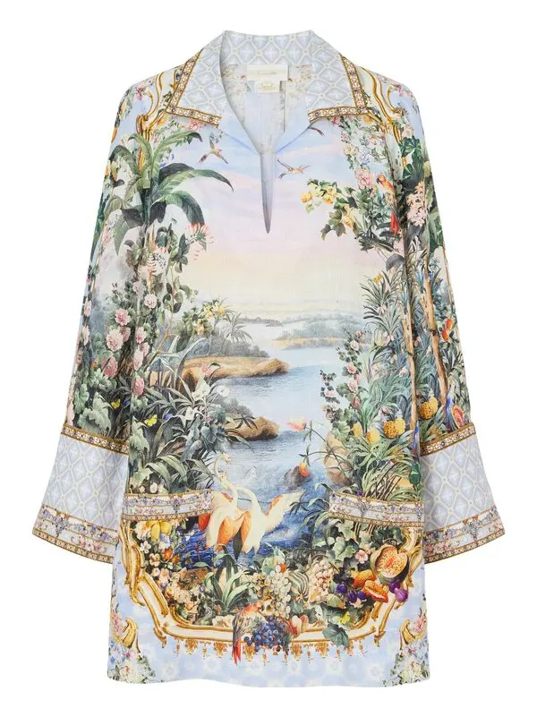 Camilla Sisi Society Crystal-embellished Linen Mini Dress - Multi