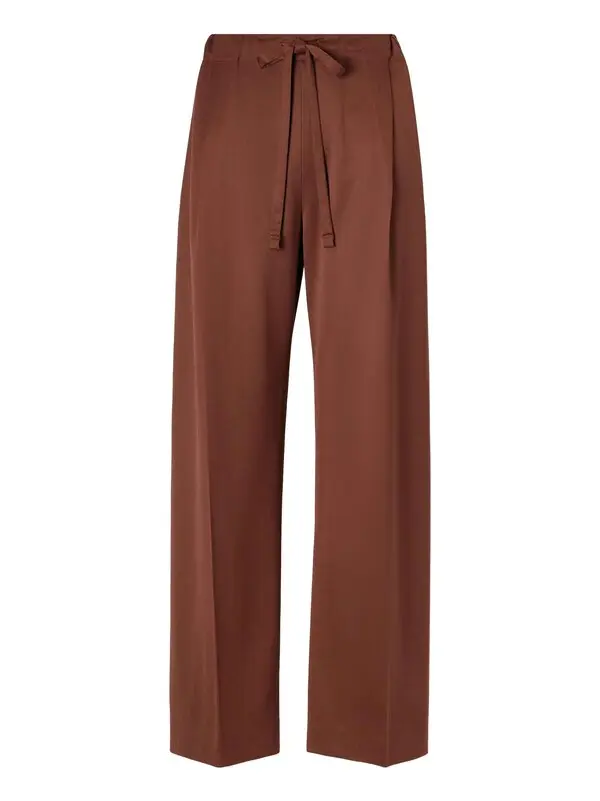 Another Tomorrow Pleated Wool-blend Straight-leg Pants - Brown