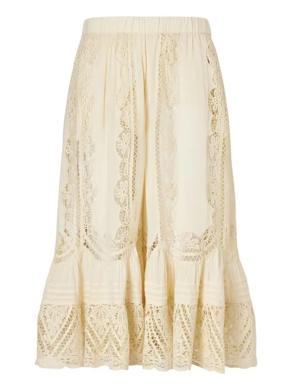 Sea Vali Gathered Embroidered Wide-leg Pants - Neutrals