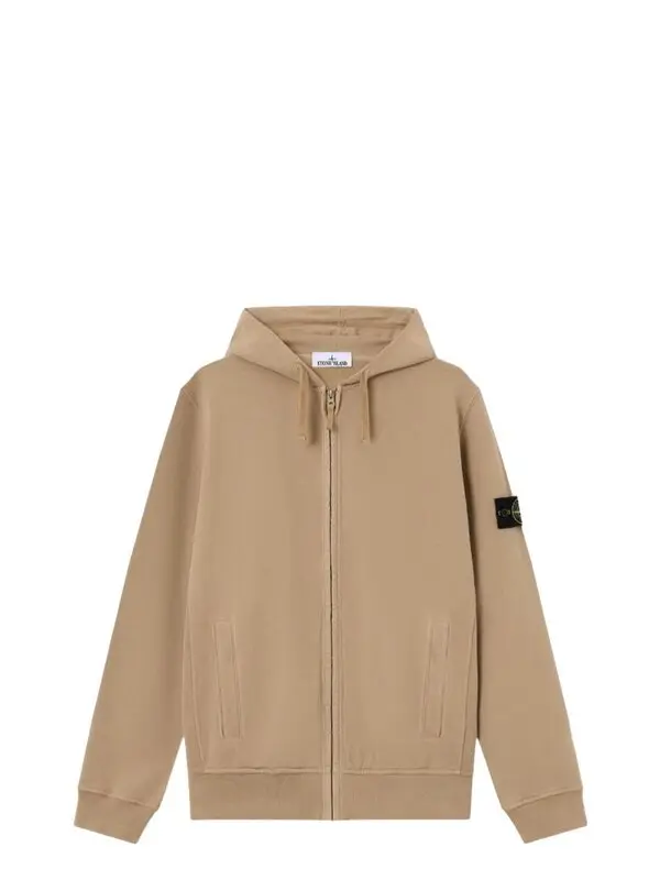 Stone Island Zip-up Hooded Sweatshirt With Ribbed Inserts - Biscuit