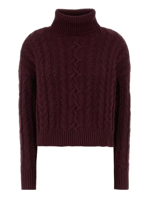 Ralph Lauren Cable Knit Cropped Turtleneck Sweater - Brown
