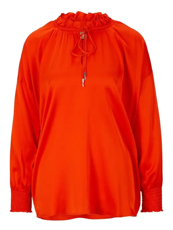 Hugo Boss Long Sleeve V-neck Silk Blouse - Red