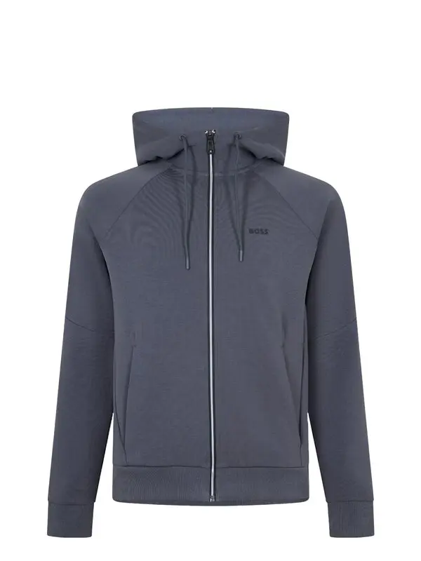 Hugo Boss Zip-up Hoodie With Drawstring Hood - Grey