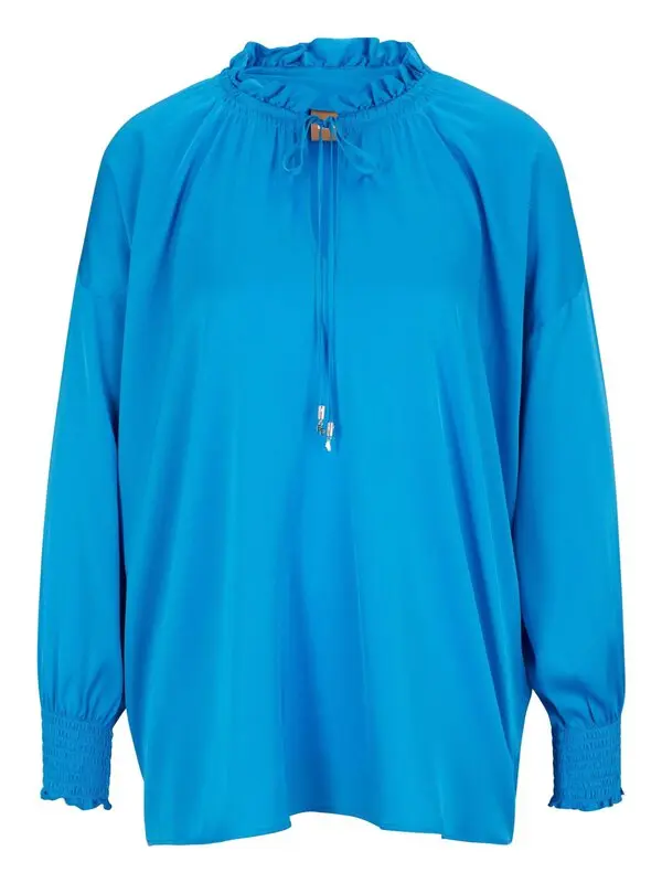 Hugo Boss Silk-blend Blouse With Ruffle Neck - Blue