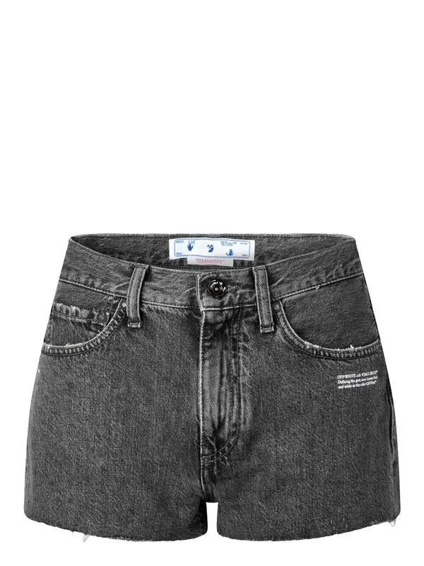Off-White Acid Wash Denim Shorts - Black