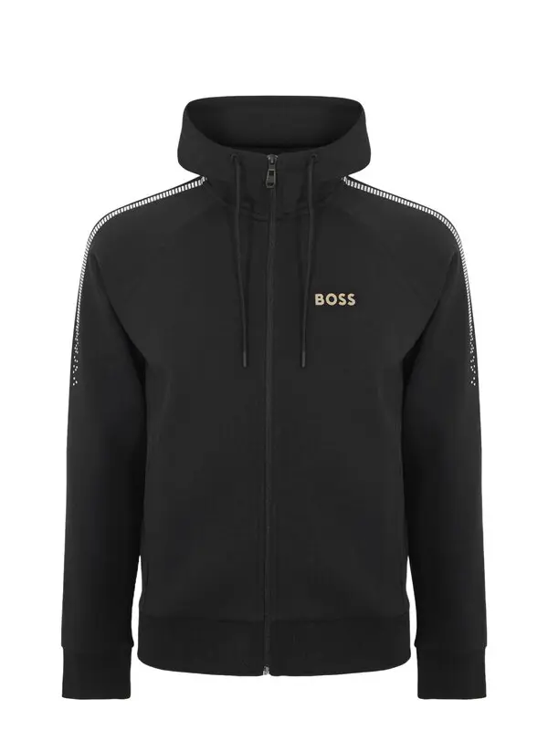 Hugo Boss Zip-up Hoodie With Drawstring Hood - Black