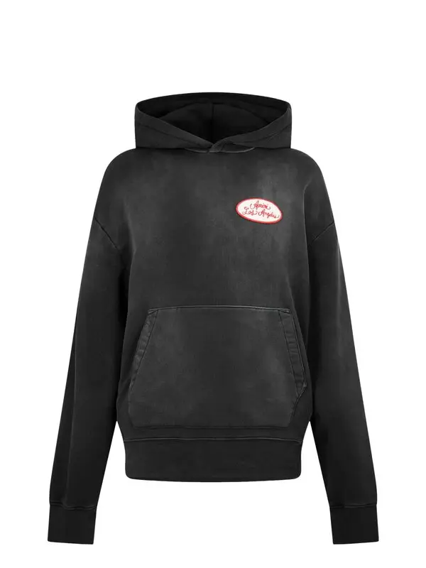 Amiri Washed Hoodie With Oval Chest Logo - Black