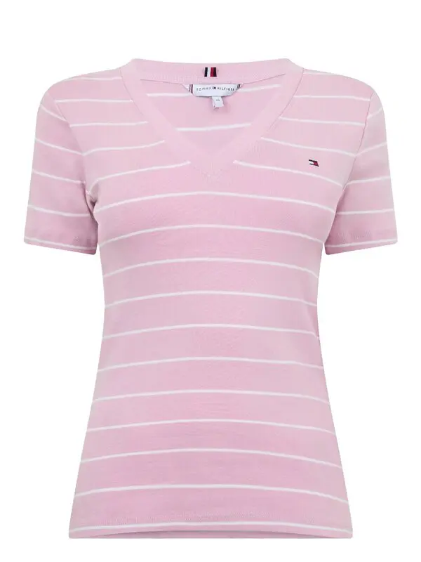 Tommy Hilfiger Pure Cotton Striped V-neck T-shirt - No