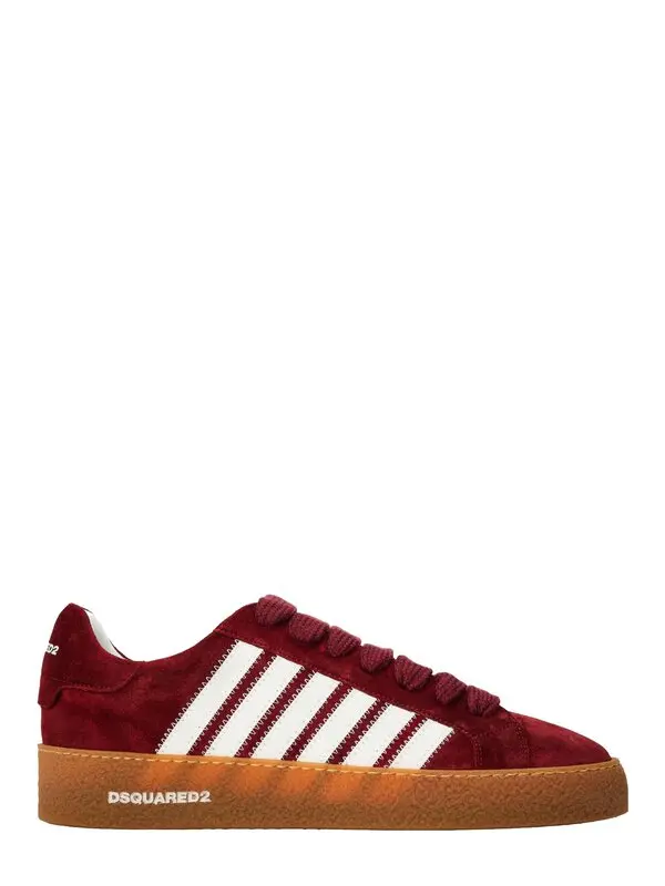 Dsquared2 Burgundy Suede Low Top Sneakers With White Stripe Detailing - Brown