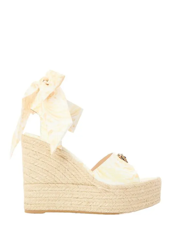 Versace Espadrille Wedge Sandals With Ribbon Tie - No