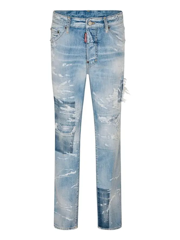 Dsquared2 Slim Straight Leg Jeans With Patchwork And Distressed Details - Blue