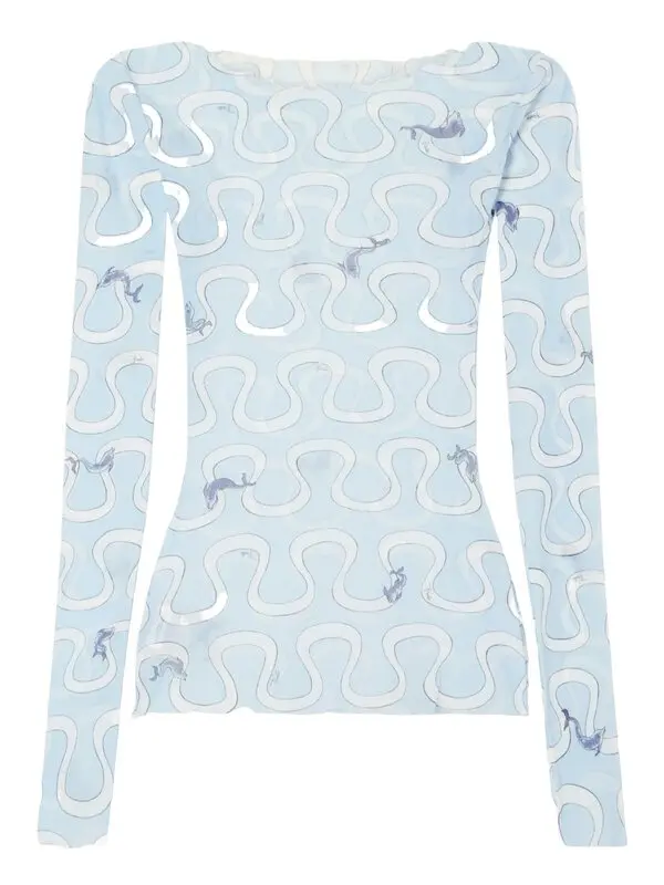 Emilio Pucci Printed Sheer Tulle Top - Blue