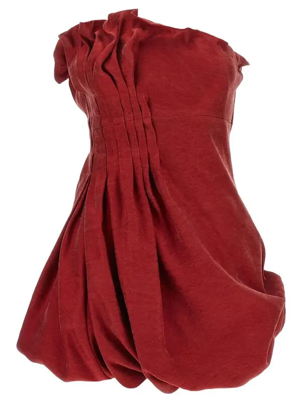 Magda Butrym Asymmetrical Pleated Silk Bubble Mini Dress - Red