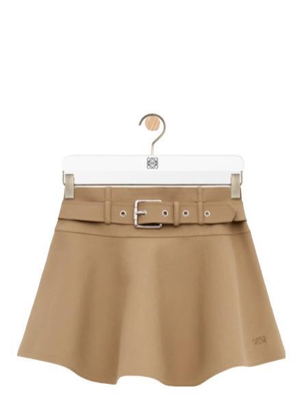 Loewe Mini Skirt In Cotton With Buckle Belt - Light Brown