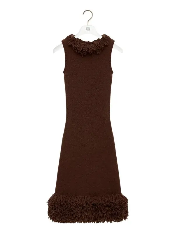 Loewe Wool Blend Dress With Textured Fur Stitch Trim - Brown