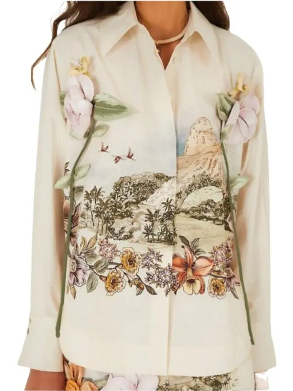 Farm Rio Toile De Rio Long Sleeve Shirt - Cream