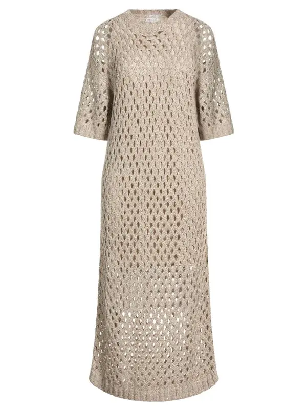 Brunello Cucinelli Crochet Sequin Embellished Maxi Dress - Beige