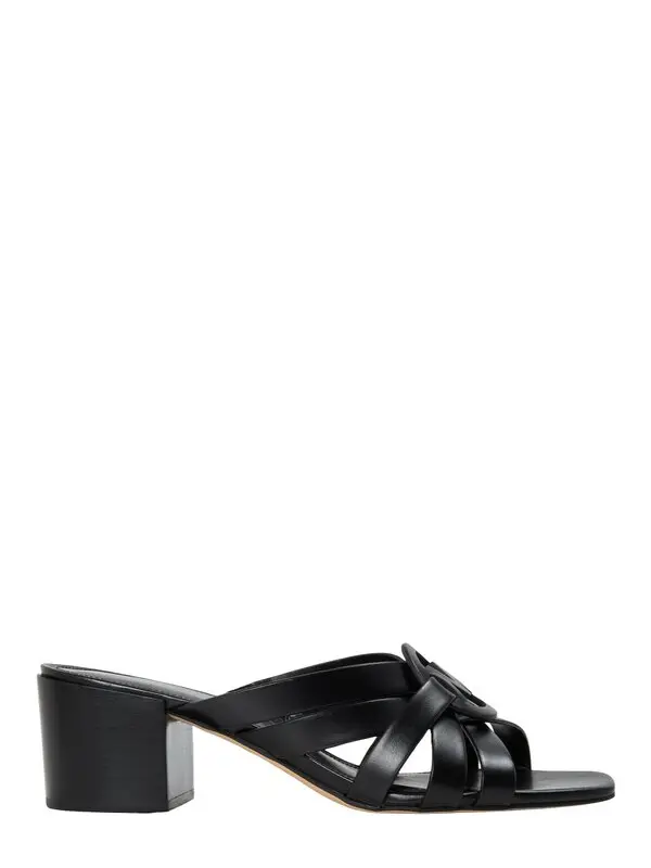 Michael Kors Leather Mid Heel Mule Sandals - Black