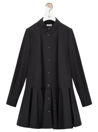 Loewe Shirt Dress In Cotton With Peplum Silhouette - Black
