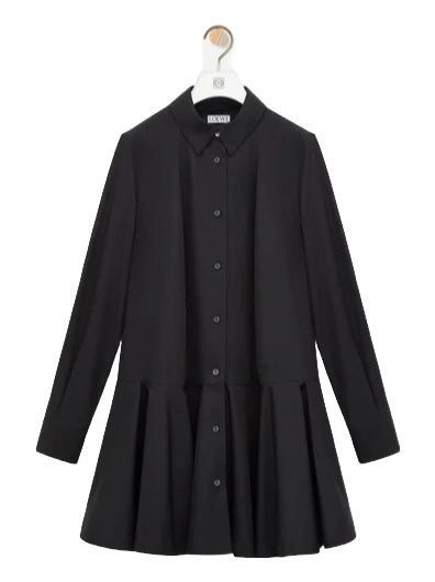 Loewe Shirt Dress In Cotton With Peplum Silhouette - Black