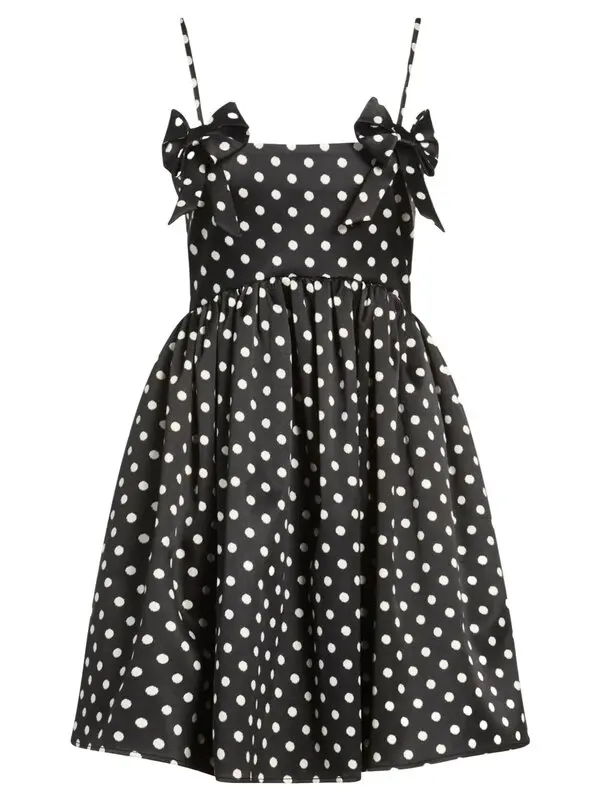 GANNI Polka Dot Square Neck Bow Dress - Black
