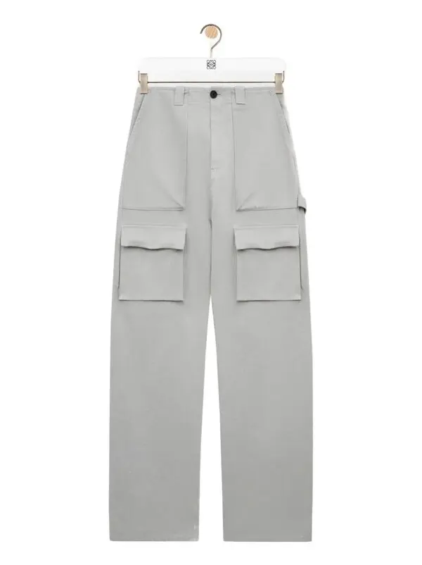 Loewe Cargo Trousers In Cotton With Wire-trimmed Pockets - Grey
