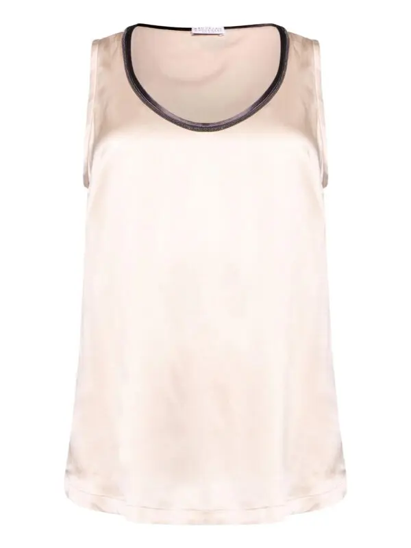 Brunello Cucinelli Sleeveless Crew-neck Embellished Top - Beige
