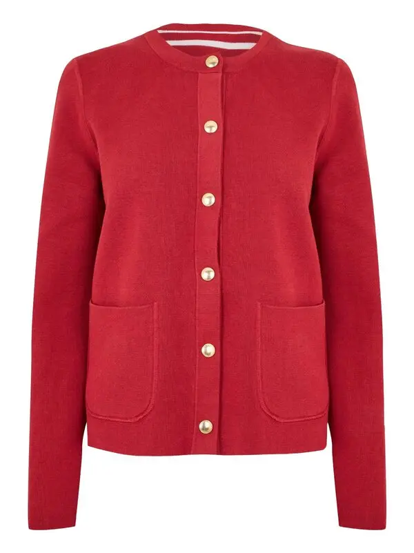 Tommy Hilfiger Cotton Knit Crew Neck Cardigan - Red