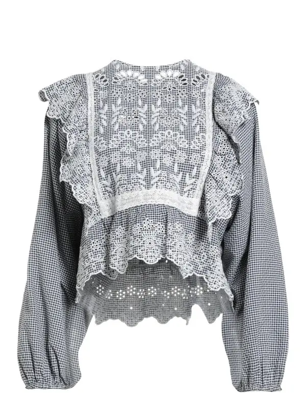 Max Mara Long-sleeved Plaid Shirt With Lace Trim And Ruffles - Blue