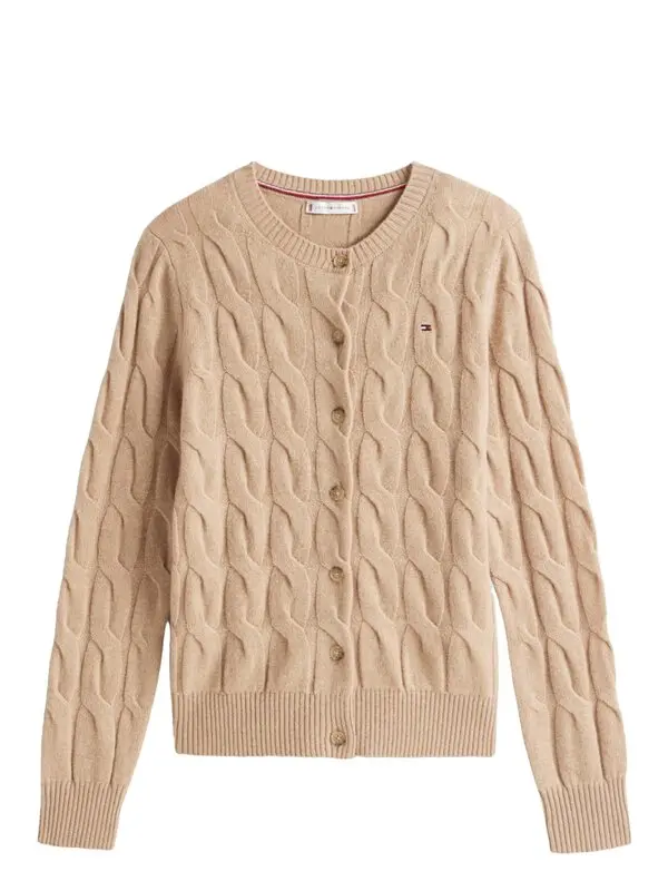 Tommy Hilfiger Cable Knit Crewneck Cardigan - Nude