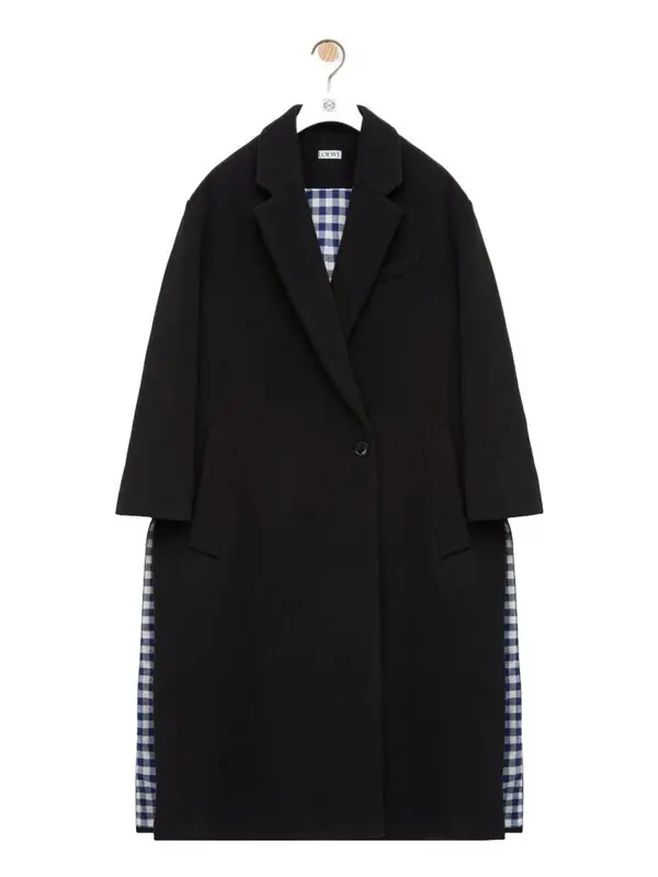 Loewe Wool And Cashmere Coat With Gingham Lining - Black