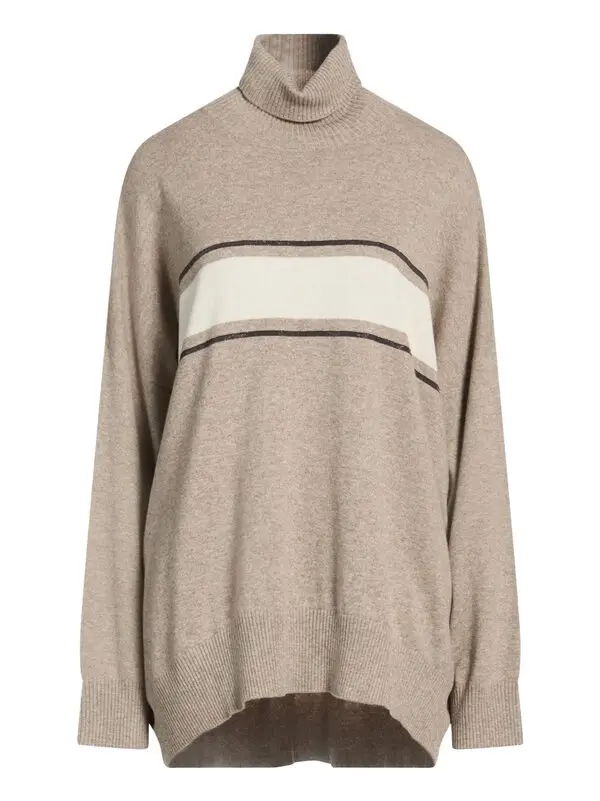 Brunello Cucinelli Striped Turtleneck Pullover - Nude