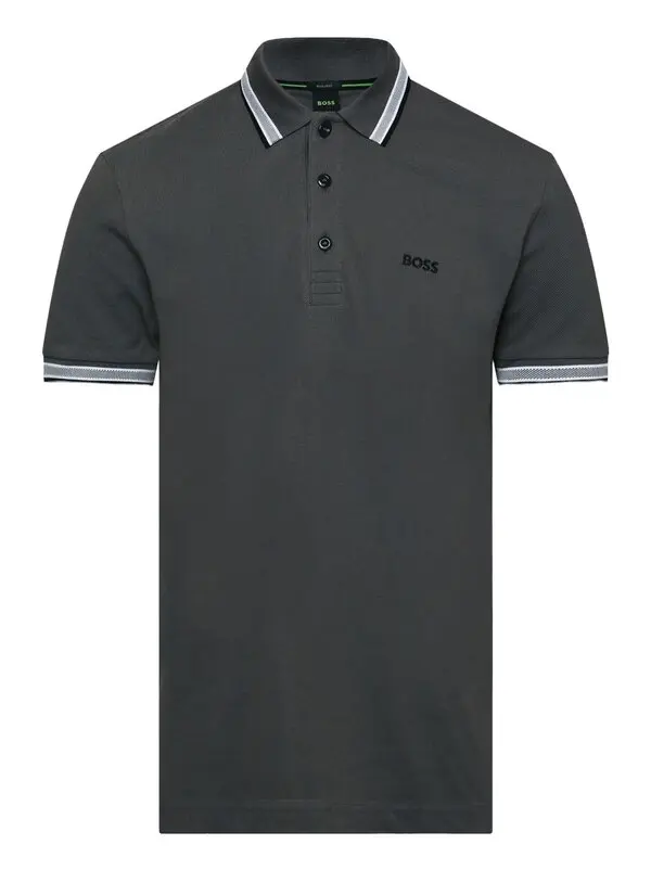 Hugo Boss Shortsleeve Polo Shirt With Stripedtrim Collar - Grey