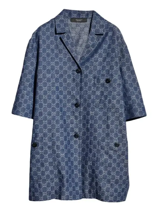 Gucci Gg Jacquard Short Sleeve Shirt - Blue