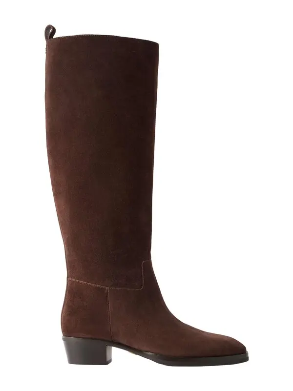 JIMMY CHOO Paneled Suede Knee Boots - Chocolate