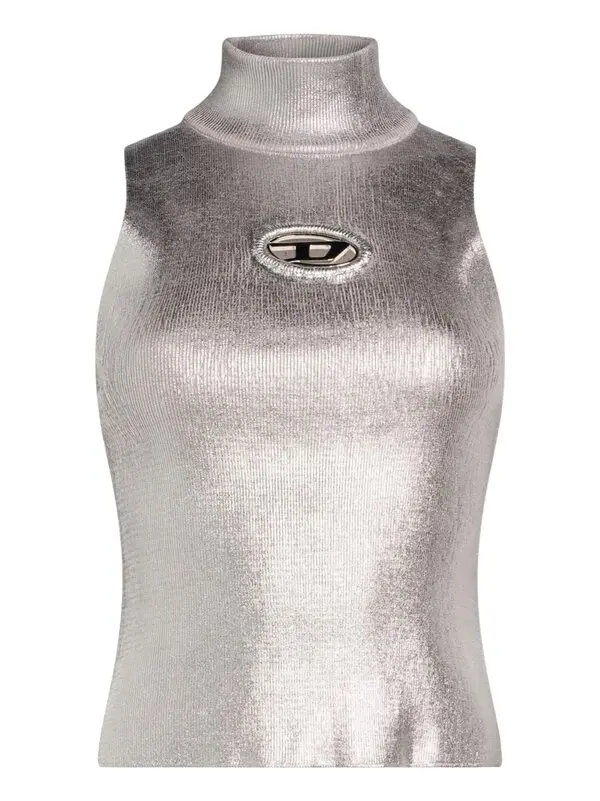 DIESEL® Sleeveless Turtleneck Top With Chain Embellishment - Silver
