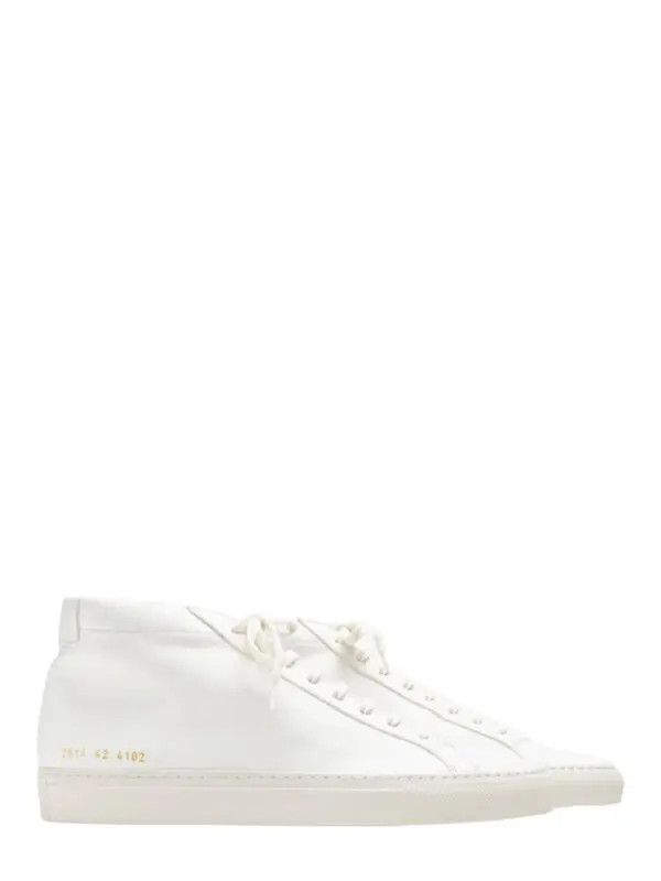COMMON PROJECTS White Leather Lace Up Mid Top Sneakers - Cream