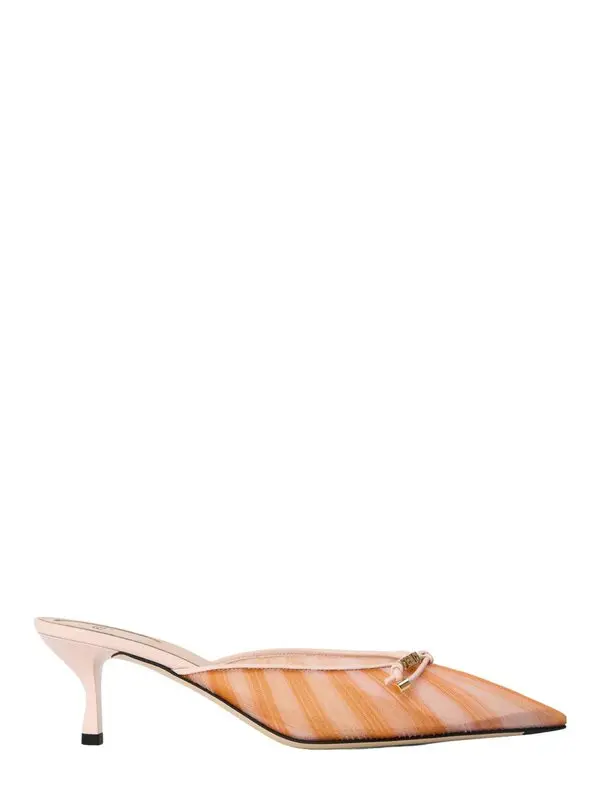 Fendi Tulle Kitten Heeled Mules - Nude