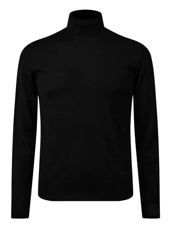 Valentino Garavani Ribbed Turtleneck Sweater With Vlogo Signature - Black