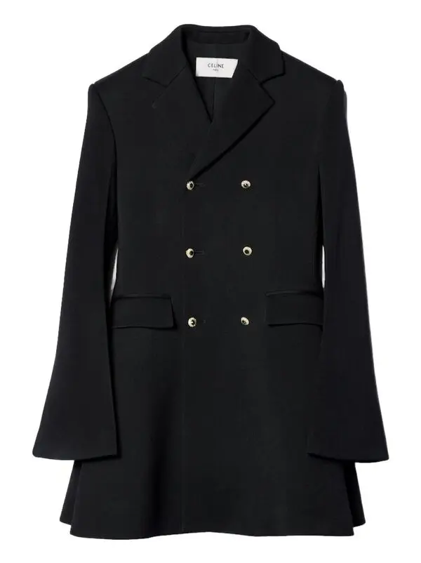 Celine Double-breasted Wool Coat - Black