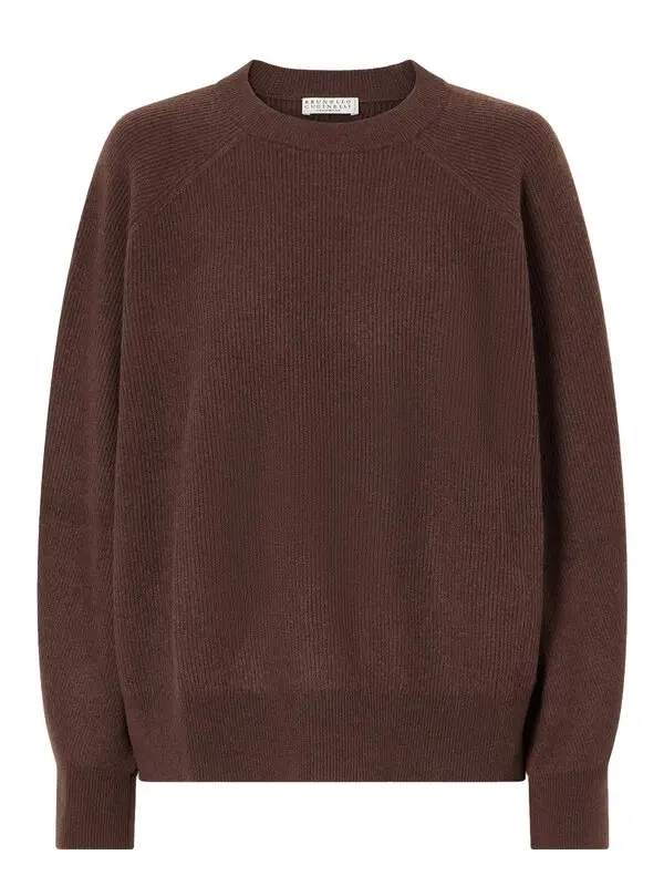 Brunello Cucinelli Ribbed Cashmere Crewneck Sweater - Brown