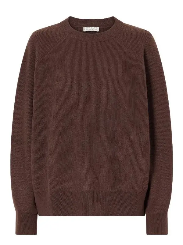 Brunello Cucinelli Ribbed Cashmere Crewneck Sweater - Brown