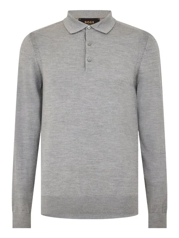 Hugo Boss Knit Longsleeve Polo Shirt - Silver