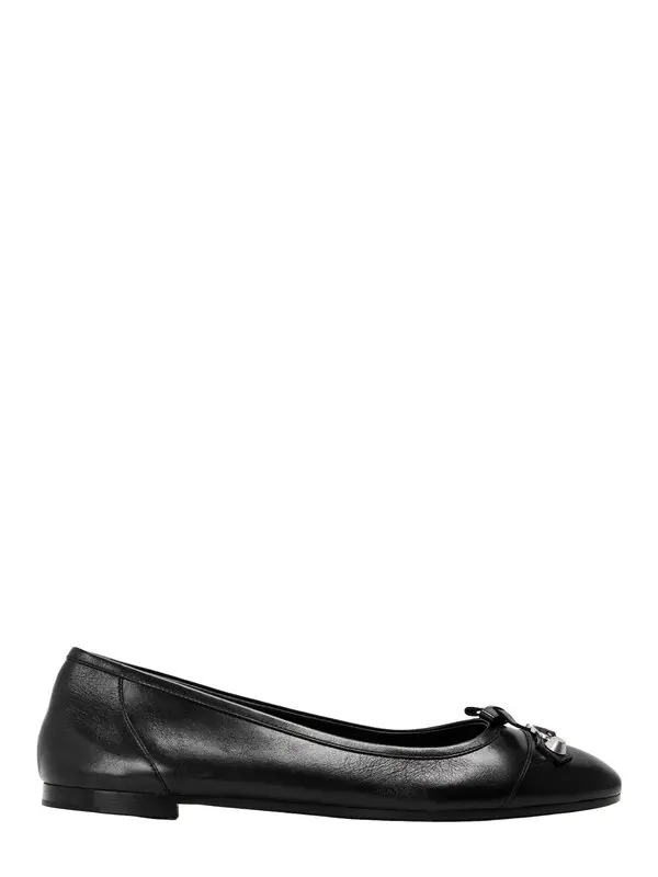 Balenciaga Leather Ballet Flats With Bow Detail - Black