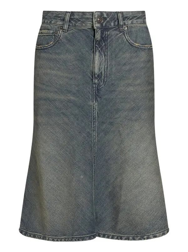 Balenciaga Dark Wash Denim Flare Skirt - Blue